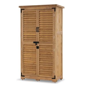 mcombo outdoor storage cabinet, garden storage shed, outside vertical shed with lockers, outdoor 63 inches wood tall shed for yard and patio 0870 (natural)