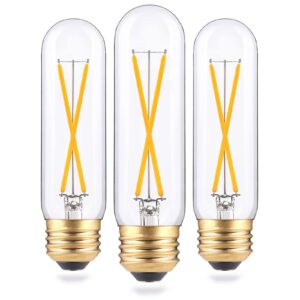 dimmable 2w tubular led bulbs, 2700k warm white, edison style filament light bulb, vintage t10 lamp bulb 25 watt equivalent, e26 medium base 200lm,clear glass cover,3pack