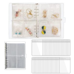 linglingo earring organizer travel jewelry case container transparent jewelry storage book bag for ring, necklace, bracelets, stud (96 grids + 96 small thicken pvc zipper bags)