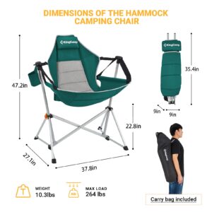 KingCamp Hammock Camping Chair Folding Rocking Chair Heavy Duty Portable Swing Recliner Chair with Pillow for Outdoor Lawn Backyard Picnic, Green