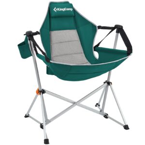 kingcamp hammock camping chair folding rocking chair heavy duty portable swing recliner chair with pillow for outdoor lawn backyard picnic, green