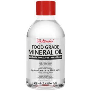 materialix food grade mineral oil - 8.45 fl oz - for wood, bamboo, stainless - butcher block oil - cutting board oil and conditioner, wood oil, knife oil, mineral oil food grade