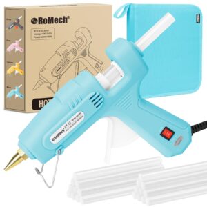 romech full size hot glue gun with 60/100w dual power and 21 hot glue sticks (7/16"), fast preheating heavy duty industrial gluegun with storage case for crafting, diy and repairs (cyan)