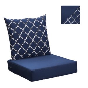 nigoone outdoor cushions set for patio furniture, 24×24 deep seat and back cushions, replacement patio chair cushions with all weather removable cover, 2-piece,navy blue