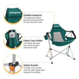 KingCamp Hammock Camping Chair Folding Rocking Chair Heavy Duty Portable Swing Recliner Chair with Pillow for Outdoor Lawn Backyard Picnic, Green