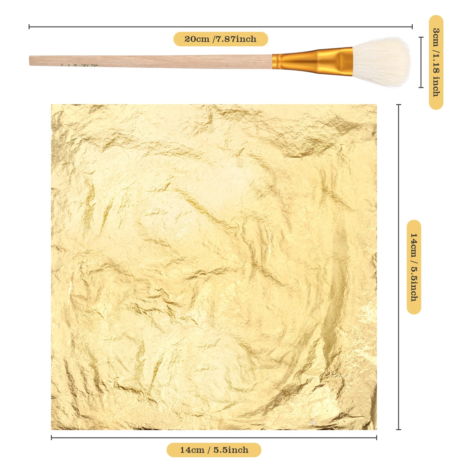 Cunhill 100 Sheets Gold Foil Paper Art Gold Foil Sheets Gilding Brush Thin Gold Leaf Sheets Gold Foil Paper Craft for Arts Painting Gilding Crafting Decoration, 5.5 x 5.5 Inches (Gold)