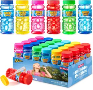 sloosh 24 pack assorted colors bubble solution bottles with wand (4 oz) for kids' bubble toys summer bubble fun activity, easter, and assortment party favors