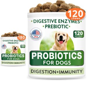 dog probiotics chews bundle - gas, diarrhea, allergy, constipation, upset stomach relief, with digestive enzymes + prebiotics - chewable fiber supplement - improve digestion, immunity - 300 soft chews