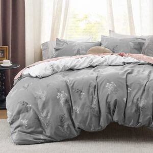 bedsure duvet cover king size - reversible floral duvet cover set with zipper closure, grey bedding set, 3 pieces, 1 duvet cover 104"x90" with 8 corner ties and 2 pillowcases 20"x36"