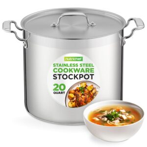 nutrichef 20 quart heavy-duty stockpot with stainless lid - large pot for induction, gas & electric cooktops, perfect for soups & stews