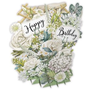 paper d'art - white flowers happy birthday 3d pop-up card - tw051