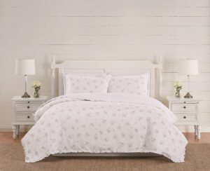 the farmhouse by rachel ashwell - 3 piece full/queen duvet set - signature rosebury bedding collection, white/pink