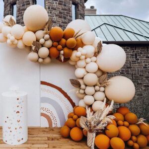 diy 134pcs neutral double-stuffed balloon garland arch kit, boho garland double layer matte orange cream peach apricot balloons set for wedding birthday baby shower balloons party decorations