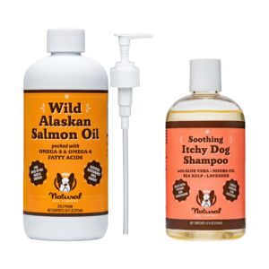 natural dog company itchy dog shampoo (12 oz) bundle with wild alaskan salmon oil (16 oz) | hypoallergenic shampoo and sensitive skin supplement | soothing relief for recurring skin conditions