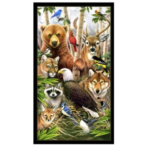 elizabeth's studio wildlife refuge 24" panel black, fabric by the yard