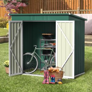 bealife 6' x 4' outdoor storage shed clearance, metal outdoor storage cabinet with double lockable doors, waterproof tool shed, backyard shed for garden, patio, lawn (green)