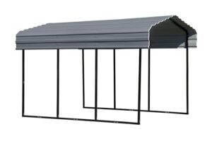 arrow carports galvanized steel carport, compact car metal carport kit, 10' x 15' x 9', charcoal