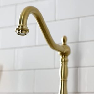 Kingston Brass KS7757TXBS French Country Bridge Kitchen Faucet, Brushed Brass