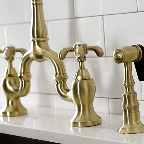 Kingston Brass KS7757TXBS French Country Bridge Kitchen Faucet, Brushed Brass