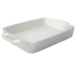 florwod large baking dish 9x13 oven dish baking lasagna pan with handles, white porcelain casserole dish oven safe for cake, banquet and daily use, 4 quart