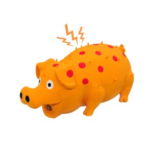 andiker dog squeaky toy, dots latex dog chew toys with a oinks sound squeaker grunting pig dog toy sturdy self play 8" dog squeeze toy for dental biting chasing to kill boring time (orange)