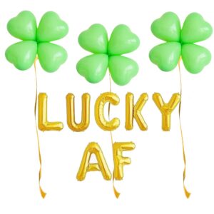 geloar st. patrick's day decorations saint paddy's day theme irish four leaf clover shamrock foil balloons baby shower march birthday bridal shower bachelorette wedding party supplies (lucky af)