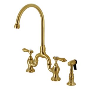 kingston brass ks7797balbs heirloom bridge kitchen faucet, brushed brass