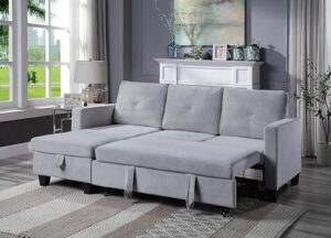 lilola home nova 82.5" w light gray velvet reversible sleeper sectional sofa with storage chaise