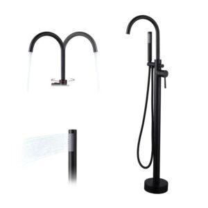 free standing tub faucet matte black freestanding bathtub faucet with sprayer high flow floor mount tub filler with hand shower bathroom standing floor faucet brass, single handle - jiaenlema