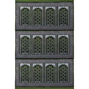 modefa turkish islamic prayer rug - large group praying carpet - wide plush velvet salah mat - multi person muslim janamaz sajada for family or mosque - 12 person (vined arch green/red)