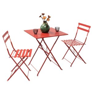 sumeture 3pcs patio bistro set, folding outdoor patio furniture sets,1 folding patio table and 2 chairs indoor and outdoor for patio, yard, garden (terracotta)