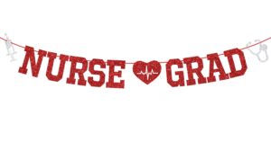 nurse grad banner - congrats rn/bsn graduation sign - future nurse/medical/nursing school graduation party decorations supplies, red glitter