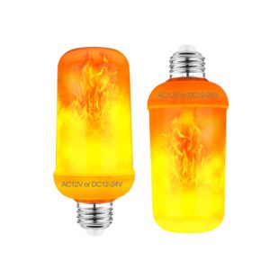 wirleben 12volt low voltage led flame light bulb dc12v fire flickering orange lights bulb with e26 standard base for halloween,christmas,outdoor landscape lighting,rv,camper lights 2-pack