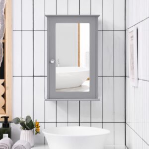 dual-use wall mount mirror w/adjustable shelf, vanity storage bathroom, living room or entryway medicine cabinets, small, grey