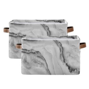 fzdxzjj chic marble storage basket bins, modern white gray decorative baskets storage box collapsible storage cubes organizer with handles for nursery shelf closet office home bedroom, 2 pack