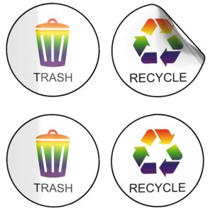 vbap corp recycle trash bin sticker - (pack of 4) 3" round logo sign decal labels self-adhesive vinyl laminated. waterproof indoor and outdoor (rainbow)…