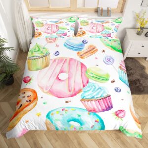 homewish food duvet cover set twin size,donut ice cream candy bedding set 2pcs for kids teens boys girls room decor, dessert theme comforter cover watercolor quilt cover with 1 pillowcase