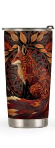 20oz autumn fox mandala gifts for fox lovers, gifts for her unique birthday gifts for women, daughter, sister, friends, inspiration gifts for women, fox tumbler cup, travel coffee mug with lid