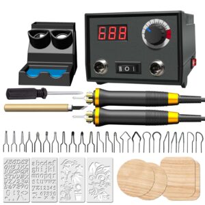 firelood wood burning tool, wood burner kit pen 25~750℃, wood burning kit with digital thermometer temperature adjustable temperature, 2 pyrographic wood burning pens, 23 wood burning pen tips