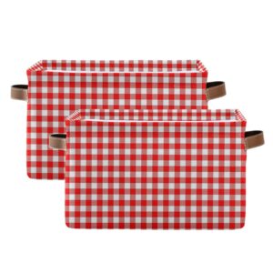 xigua red checkered gingham storage baskets,large decorative collapsible rectangular canvas fabric storage bin for home office(15x11x9.5inch,2 pack)