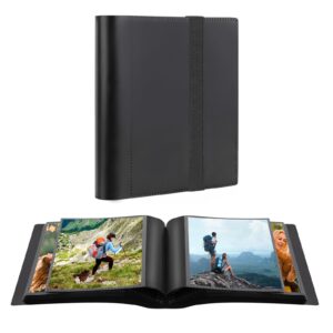 aevdor photo album 5x7 holds 64 photos black inner pages with strong elastic band, small photo album 5x7, mini picture book for 5x7 artwork, photos, kids art storage, postcards, drawings (black)