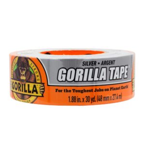 gorilla tape, 1.88 in x 30 yd, silver (pack of 1) - duct, utility, triple layer strength, indoor & outdoor, weather resistant shell