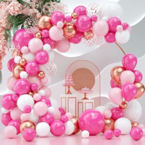 pink balloons arch kit, 114 pcs hot pink and white balloons garland arch kit for barbie princess theme, baby shower, graduation, wedding, birthday, valentine's party supplies decoration