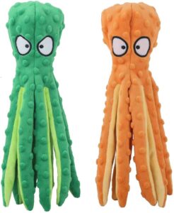 pleaccom dog squeaky toys octopus, no stuffing crinkle plush dog toys for puppy teething, durable interactive dog chew toys for small to medium dogs training and reduce boredom (2 pack)