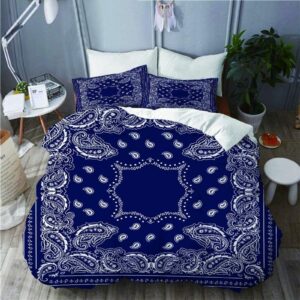 maijieduo boho bandana in blue bedding sets 3 piece duvet cover breathable quilt cover with 2 pillowslips for guest room school dormitory bedding sets lining (queen 90'' x 90'')