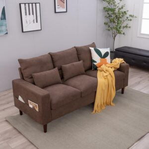 panana modern 3 seater sofa couch upholstered fabric couch sofa for small space, living room, apartment (brown)