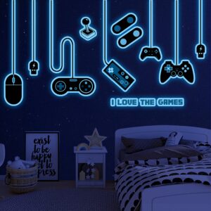 game wall decals glow in the dark gamer wall decals gaming wall stickers game room decor glow gaming controller sticker removable video game wall decor for boys kids girls bedroom playroom home decor