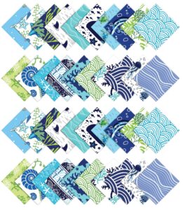 soimoi beach ocean print precut 5-inch cotton fabric quilting squares charm pack diy patchwork sewing craft- blue