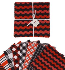 soimoi checks & stripes print precut 5-inch cotton fabric quilting squares charm pack diy patchwork sewing craft- red & black