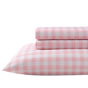 eddie bauer kids - twin sheets, stain resistant kids bedding, ideal for toddler bedding set (poppy plaid pink, twin)